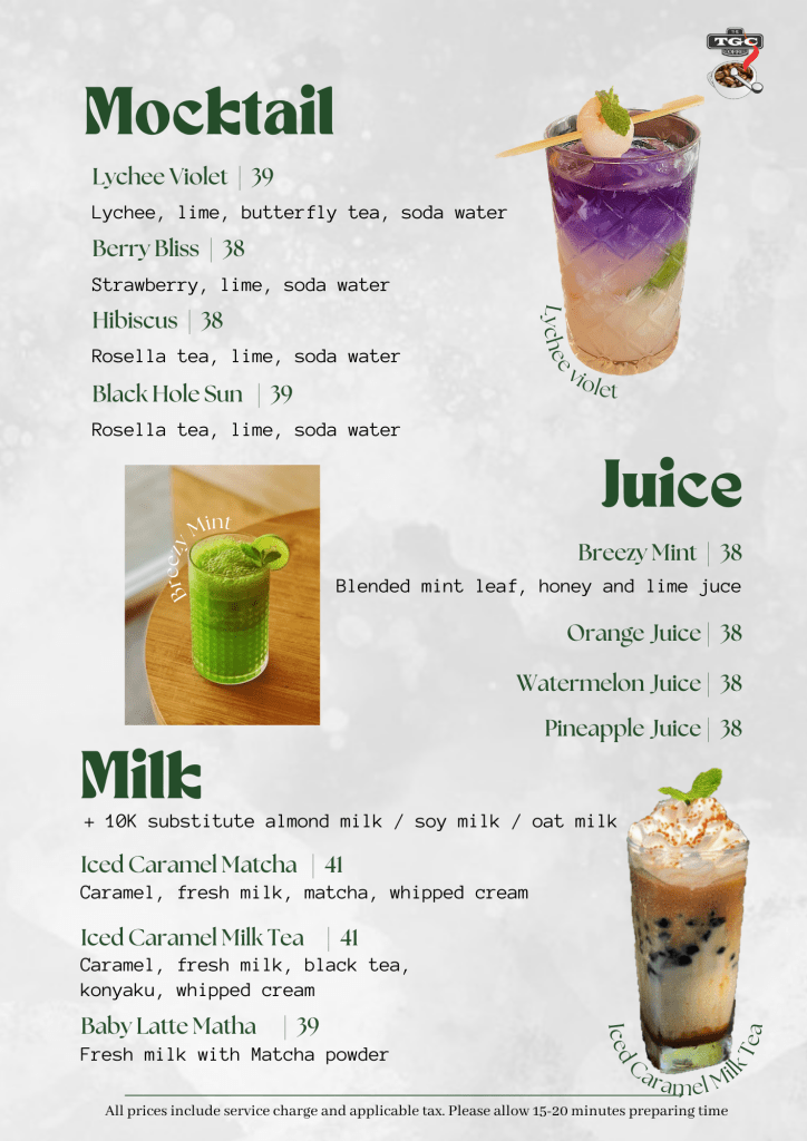 Buku menu TGC Bali – coffee TGC